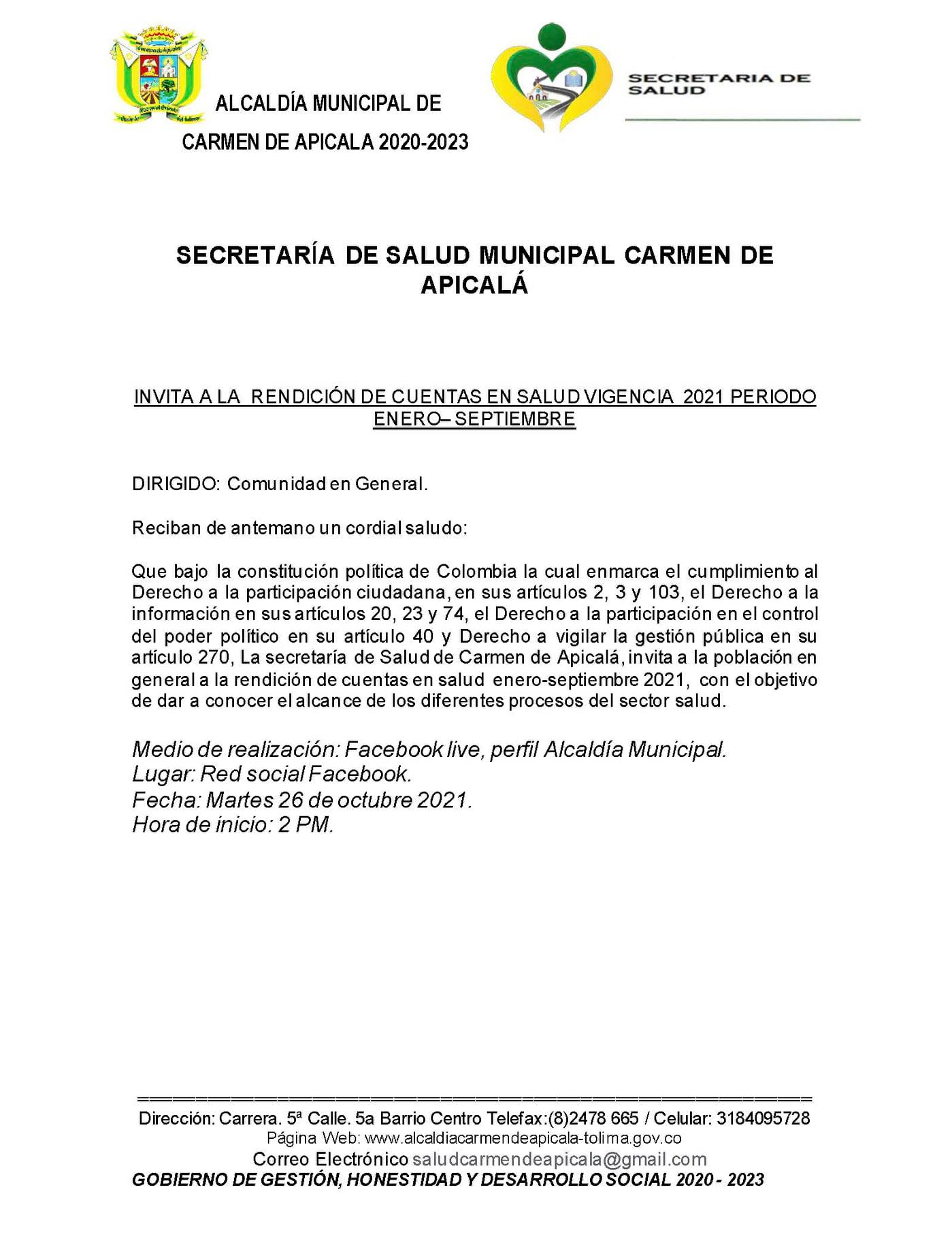 RENDICION DE CUENTAS EN SALUD VIGENCIA ENERO - SEPTIEMBRE 2021 ...